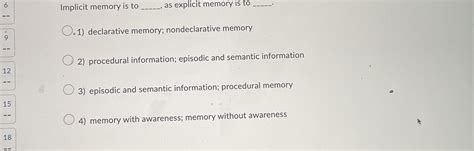 Solved 6 ﻿implicit Memory Is To ﻿as Explicit Memory Is