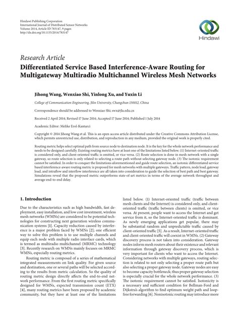 Pdf Differentiated Service Based Interference Aware Routing For Multigateway Multiradio