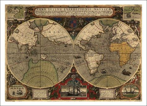 Vintage World Map 1580 Antique Globe Map Beautiful Detail Mapa