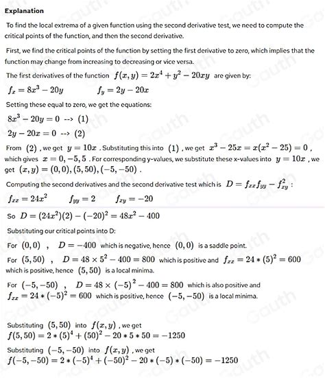 Solved Use The Second Derivative Test For Local Extrema To Find The
