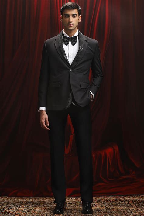 Black Jacquard Panel Work Tuxedo Set By Asuka At Pernias Pop Up Shop 2025