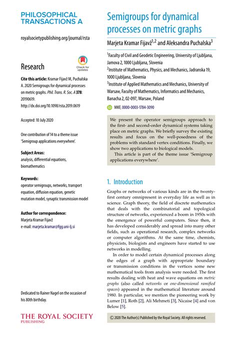 Semigroups For Dynamical Processes On Metric Graphs Request Pdf