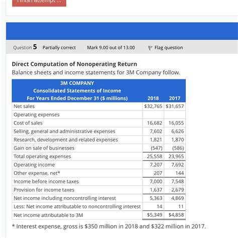 Solved Direct Computation Of Nonoperating Return Balance Sheets And
