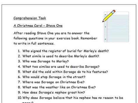 Reading Comprehension A Christmas Carol Stave By Stave Teaching