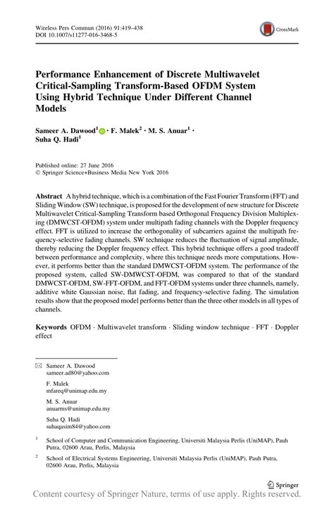 Performance Enhancement Of Discrete Multiwavelet Critical Sampling Transform Based Ofdm System