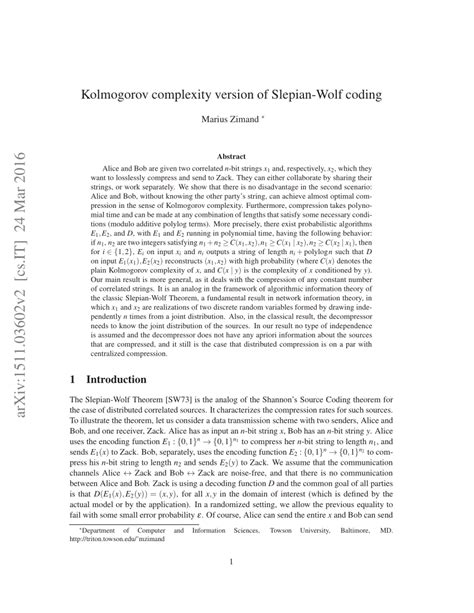 Pdf Kolmogorov Complexity Version Of Slepian Wolf Coding