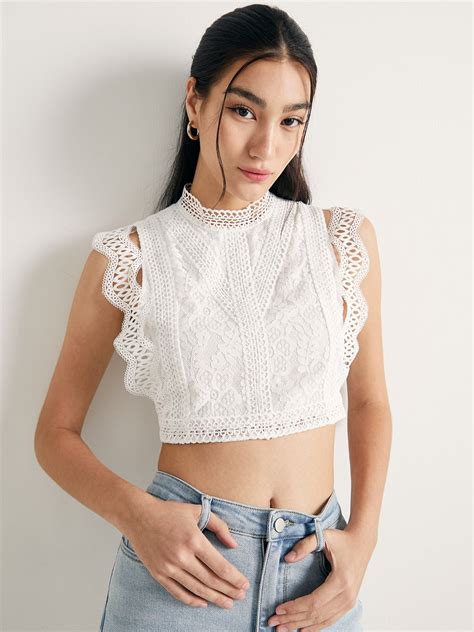 Sleeveless Lace Top White Pomelo Fashion