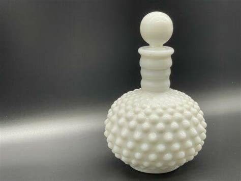 Vintage Milk Glass Perfume Bottle With Stopper And Cork Hobnail 6