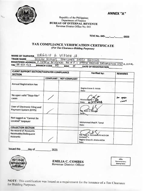 Tax Compliance Verification Certificate Pdf