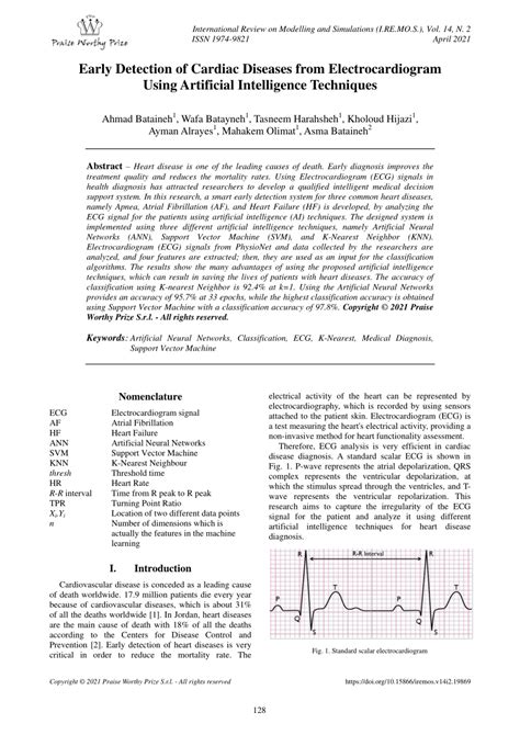 Pdf Early Detection Of Cardiac Diseases From Electrocardiogram Using Artificial Intelligence