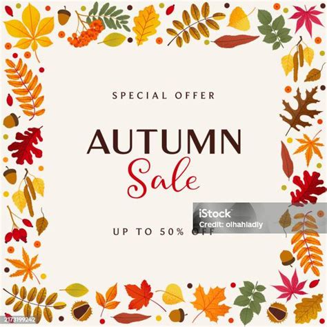 국경 광장 프레임 와 다른 단풍 와 가을 세일 디자인 템플릿입니다 평면 벡터 일러스트 레이 션 10월에 대한 스톡 벡터 아트 및 기타 이미지 Istock