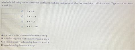 Solved Match The Following Sample Correlation Coefficients Chegg Com