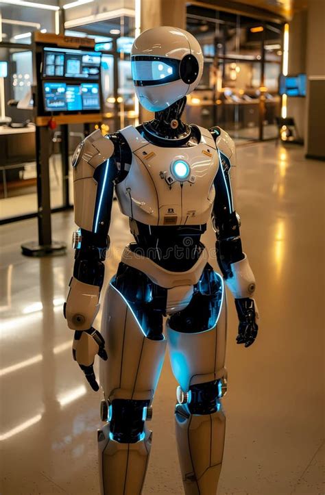 Ai Generated Image Of A Robot Is Standing In A Room With A Sign Behind It Stock Illustration