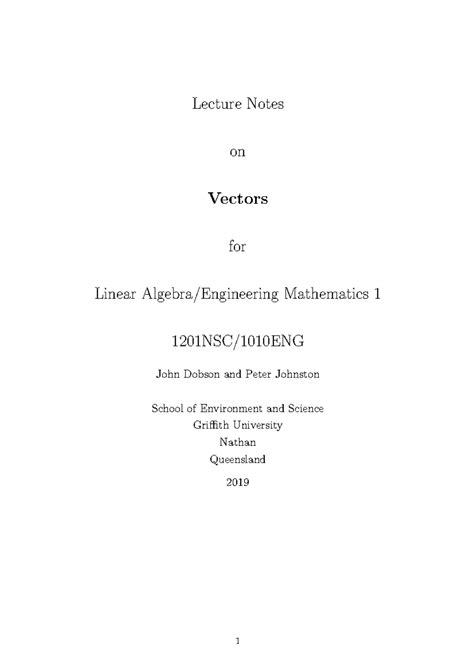 Notes Vectors Lecture Notes On Vectors For Linear Algebra Engineering Mathematics Studocu