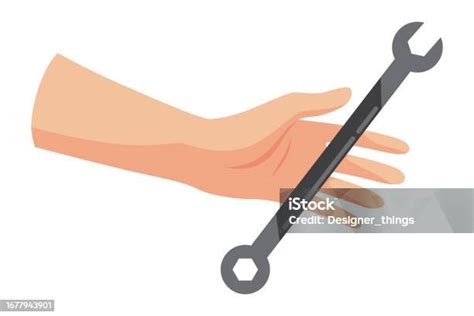 손에 건설 도구 렌치 또는 스패너 플랫 디자인의 수리 및 가사 장비 벡터 그림 건물 리노베이션을 위한 마스터 도구 렌치에 대한 스톡 벡터 아트 및 기타 이미지 Istock