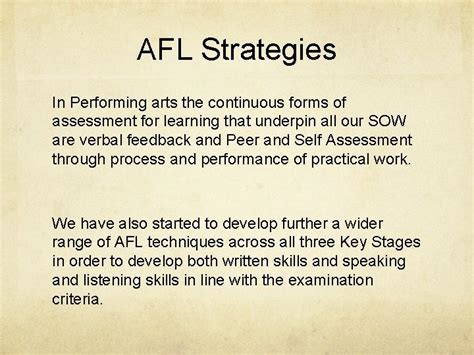 AFL Techniques Performing Arts AFL Strategies In Performing