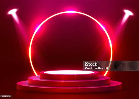 스포트라이트와 조명 추상 라운드 연단 시상식 컨셉 무대 배경 0명에 대한 스톡 벡터 아트 및 기타 이미지 0명 3차원 형태