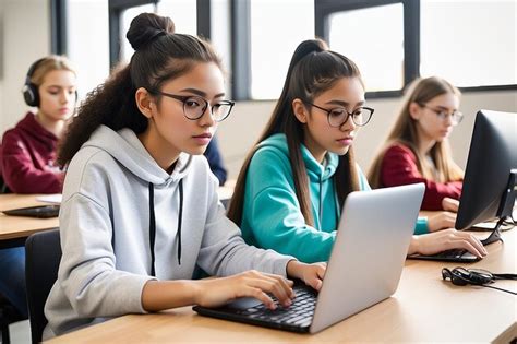 Premium Photo Female High School Student Learning Coding On Laptop During Computer Programing