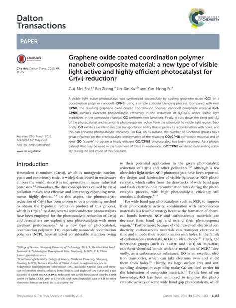Pdf Graphene Oxide Coated Coordination Polymer Nanobelt Composite Material A New Kind Of