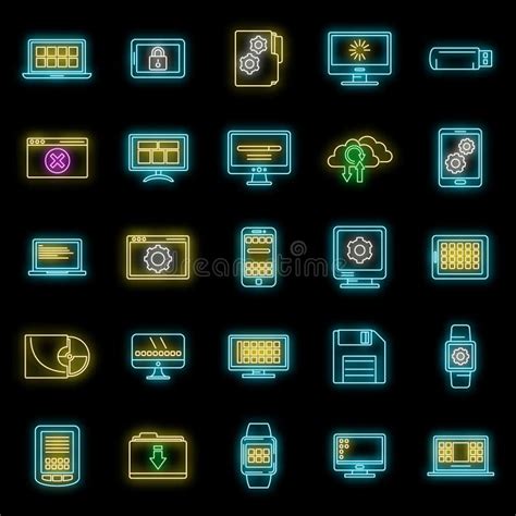 Software Operating System Icons Set Vector Neon Stock Illustration Illustration Of Virus