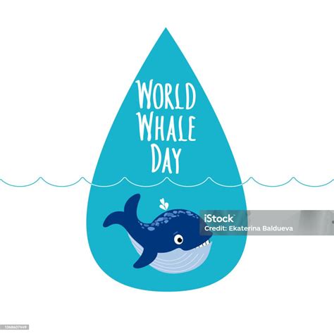 푸른 방울 바다와 파도에 귀여운 고래 세계 고래의 날 손으로 쓴 편지 세계 고래의 날 추상 기호와 고래 해양 포유류의 보호 카드 배너에 대한 벡터 플랫 일러스트레이션 생물