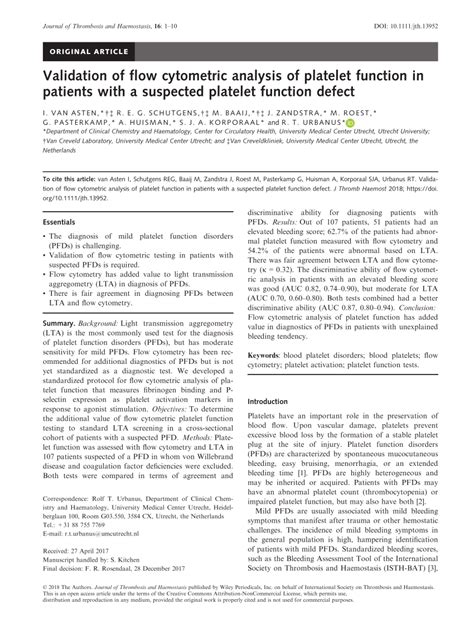 Pdf Validation Of Flow Cytometric Analysis Of Platelet Function In Patients With A Suspected