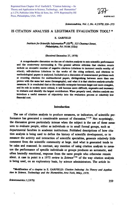 Pdf Is Citation Analysis A Legitimate Evaluation Tool