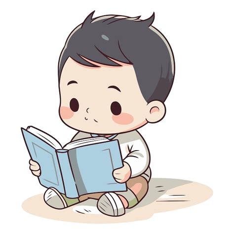 Милый маленький мальчик читает книгу с мультфильмом Премиум Ai сгенерированный вектор