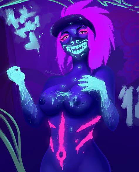 Rule 34 Akali Alternate Costume Blacklight Bodypaint Breasts Face