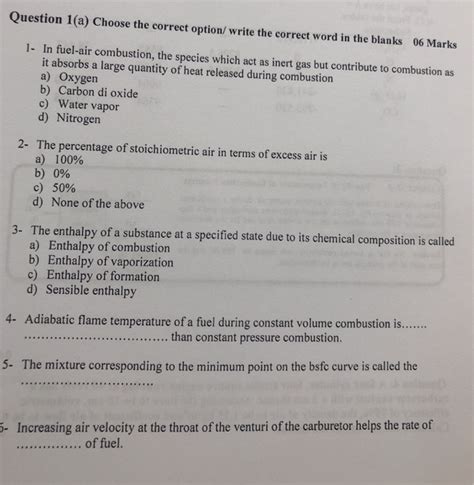 Solved Question A Choose The Correct Option Write The Chegg