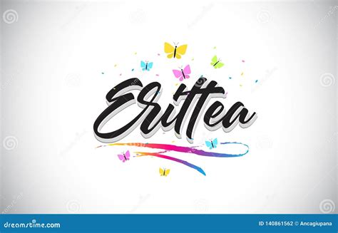 Eritrea Handwritten Vector Word Text With Butterflies And Colorful Swoosh Stock Vector