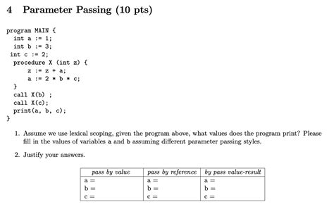 Solved 4 Parameter Passing 10 Pts Program Main Int A