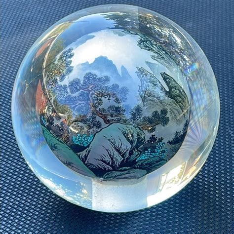 Art Vintage Japanese Hand Painted Landscape Paperweight One Of A Kind