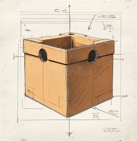 Box Sketch Handdrawn Design Of Cardboard Box With Technical Annotations
