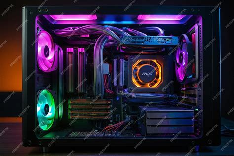 Custombuilt Pc Gaming Rig On Desk Premium Ai Generated Image