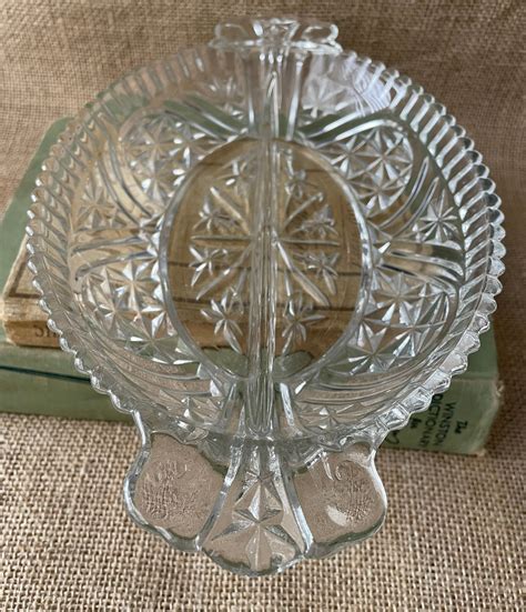 Anchor Hocking Stars And Bars Divided Dish Vintage Clear Etsy