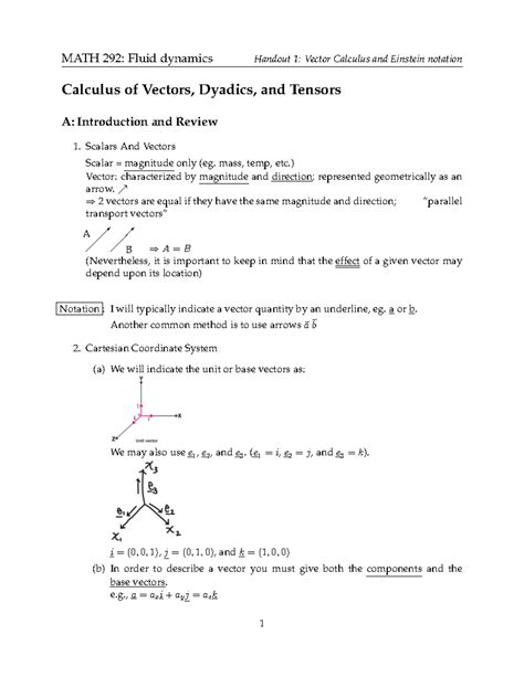 Grad Fluid Dynamics Handouts Blanchette Calculus Of Vectors Dyadics And Tensors A