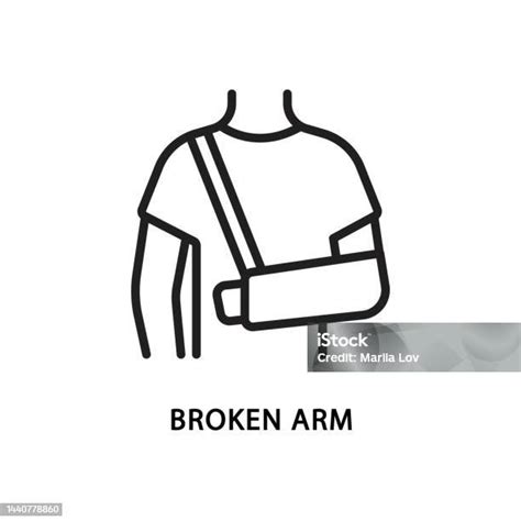 부러진 팔 라인 아이콘입니다 팔이 깁스에 있는 남자의 벡터 그림입니다 석고붕대에 대한 스톡 벡터 아트 및 기타 이미지 석고