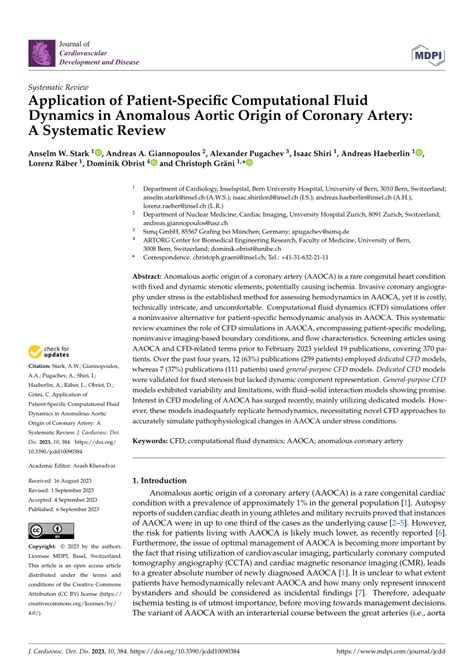 Pdf Application Of Patient Specific Computational Fluid Dynamics In Anomalous Aortic Origin Of