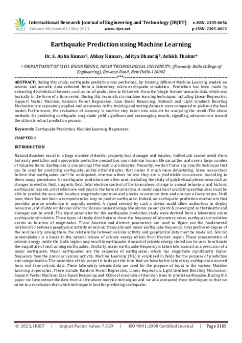 pdf irjet earthquake prediction using machine learning