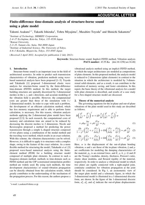 Pdf Finite Difference Time Domain Analysis Of Structure Borne Sound