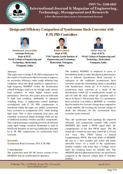 Pdf Design And Efficiency Comparison Of Synchronous Buck Converter With P Pi Pid Controllers