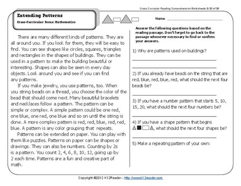 Extending Patterns Worksheet For 2nd 3rd Grade Lesson Planet