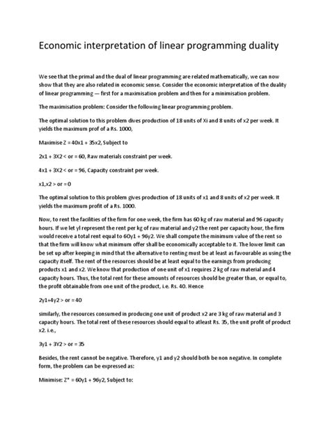 Economic Interpretation Of Linear Programming Duality Pdf Linear