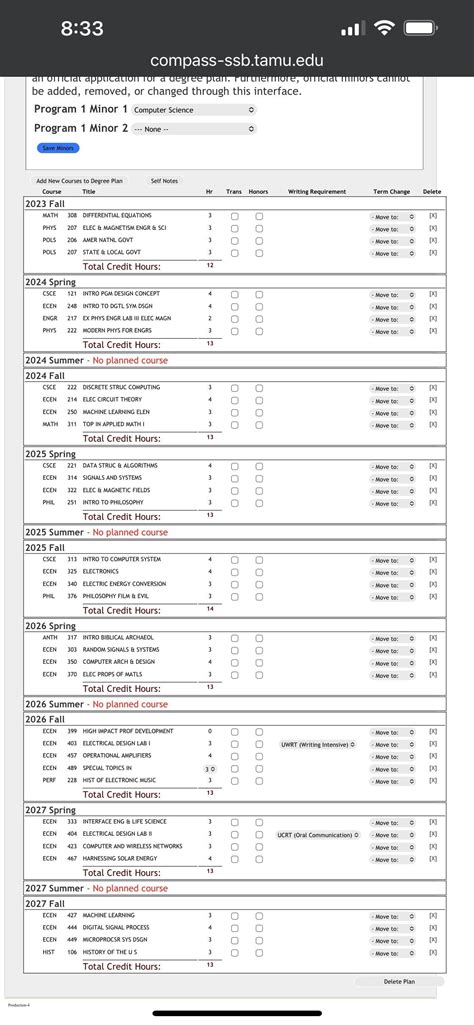 my degree plan for ecen with a cs minor what y all think r aggies