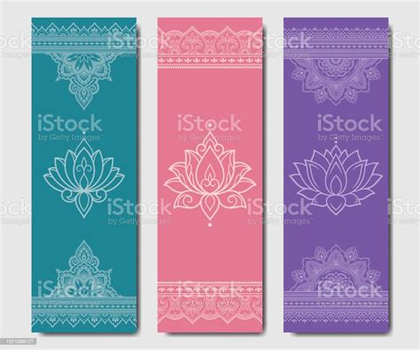 디자인 요가 매트 세트 장식 스포츠 장비 동양 스타일의 연꽃과 만다라 패턴 영적 평온을위한 다채로운 민족 인도 장식품 카드