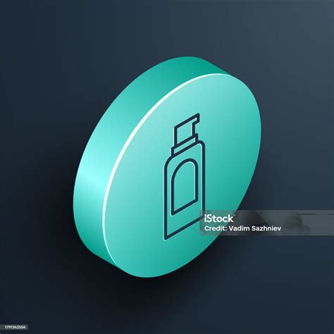 아이소 메트릭 라인 스프레이는 헤어 스프레이 데오도란트 땀 억제제 아이콘은 검은 색 배경에 격리 할 수 있습니다 청록색 원 버튼 벡터 3차원 형태에 대한 스톡 벡터 아트 및