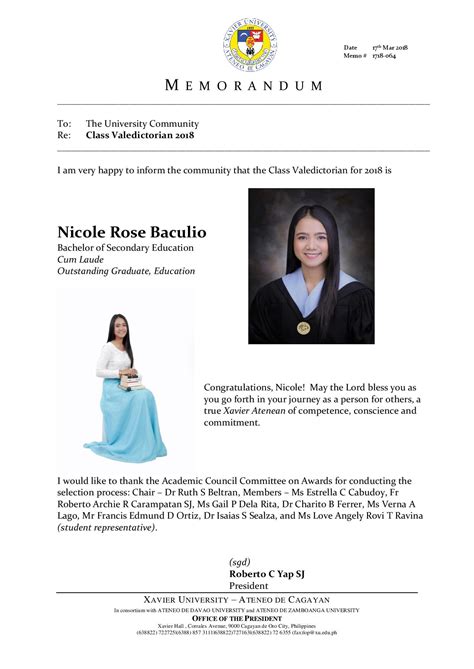 Xavier University Class Valedictorian 2018