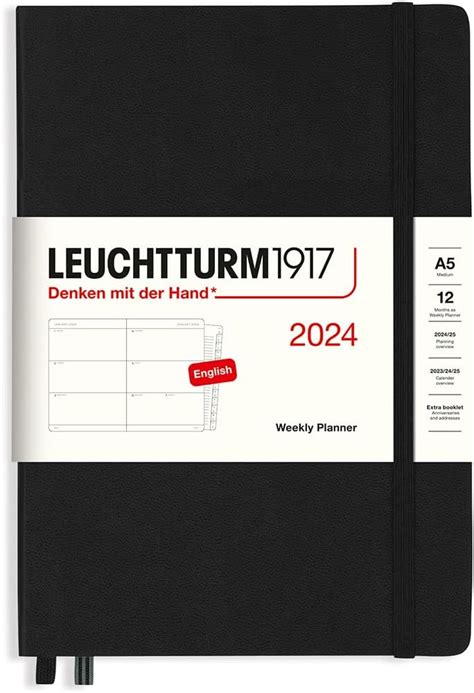 Leuchtturm1917 Weekly Planner 2024 With Extra Booklet Medium A5 Hardcover Black Jan 1