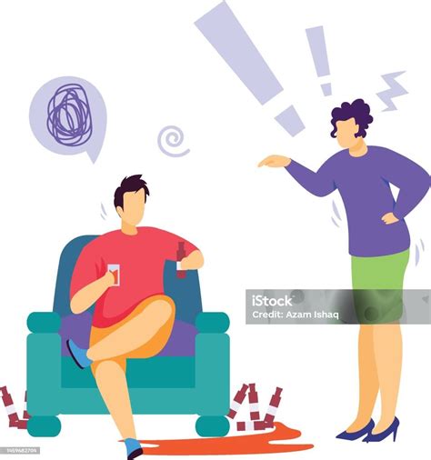 부부와 집에서 스캔들 사이의 싸움 개념 배우자 불일치 말다툼 벡터 색상 아이콘 디자인 기분과 느낌 상징 감정적 인 캐릭터 기호 사회 문제 장면 스톡 일러스트 레이 션